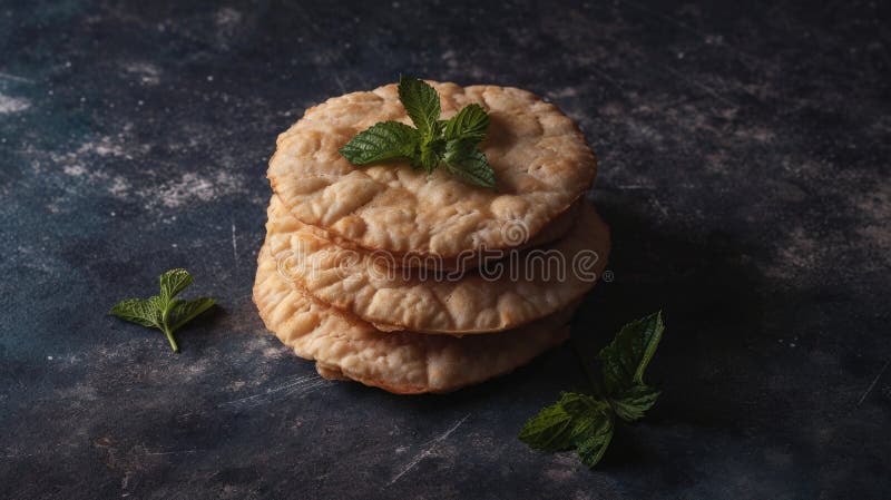 Stack of Cookies with Fresh Sprig of Mint on Top. Perfect for Adding ...