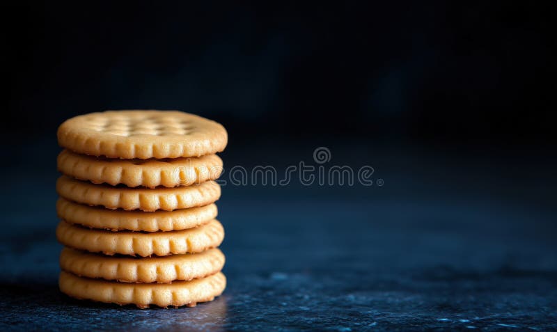 Stack of Cookies, Golden Brown, Round Shape, Smooth Texture, Placed on ...