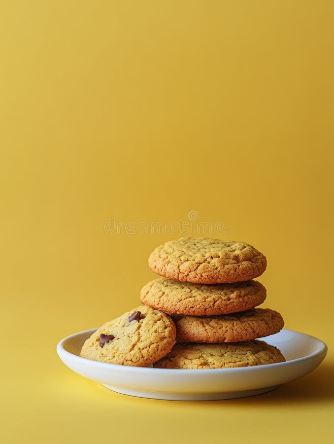 Stack of Cookies on a Plate with Yellow Background. Stock Photo - Image ...