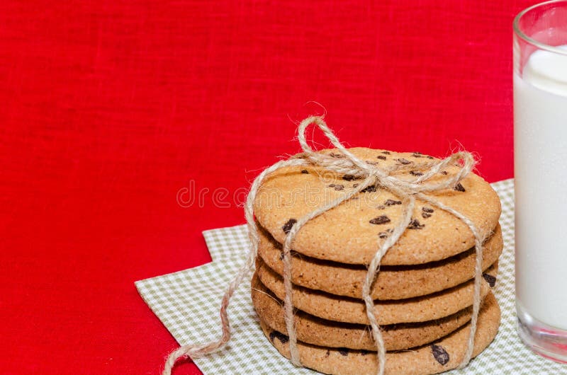 Stack of Cookies with Rope Connected Glass Milk Stock Image - Image of ...