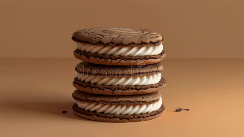 A Stack of Cookies with a Swirl of Cream in the Middle Stock Video ...