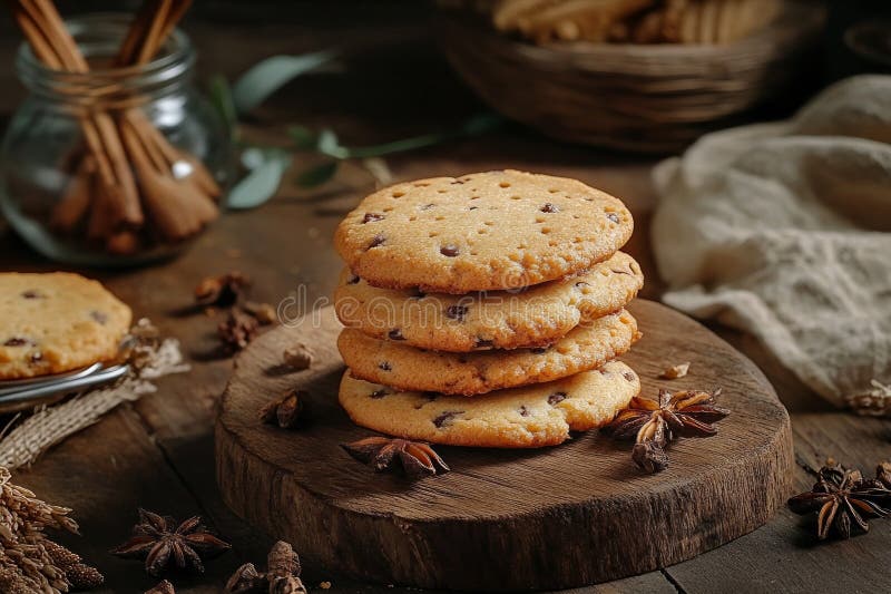 Stack of Cookies on Wooden Board in Rustic Setting. Neural Network AI ...