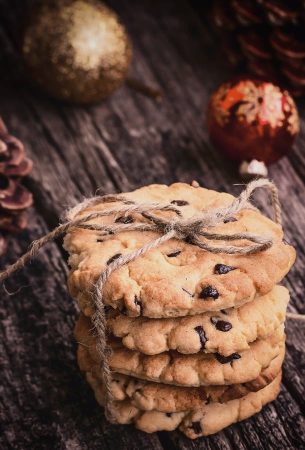 Stack of Cookies on a Wooden Table. Christmas Sweets. Stock Photo ...