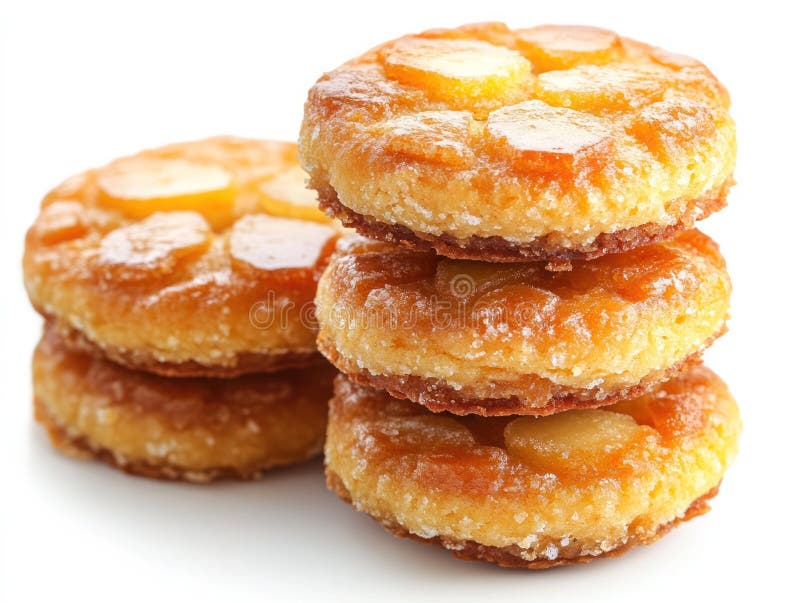 A Stack of Cookies with a Yellow Center and a White Background Stock ...