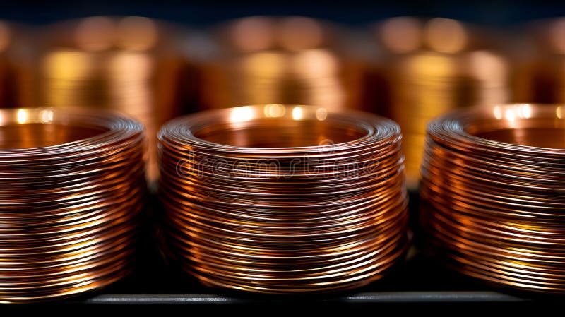 A Stack of Copper Coils Sitting on Top of a Table Stock Image - Image ...