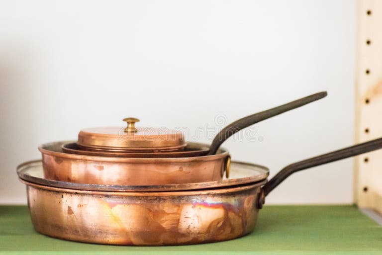 Stack of copper pans stock image. Image of kitchen, cooking - 85560765