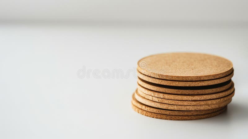 Stack of Cork Coasters on a Bright Minimalist Background Stock Photo ...