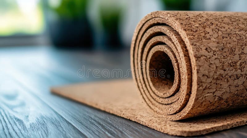 A Stack of Cork Yoga Mats on a Wooden Floor. Stock Photo - Image of ...