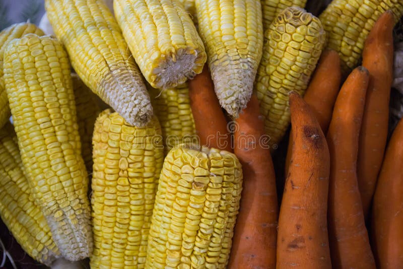The Stack of Corn and Carrot Stock Image - Image of market, nature ...