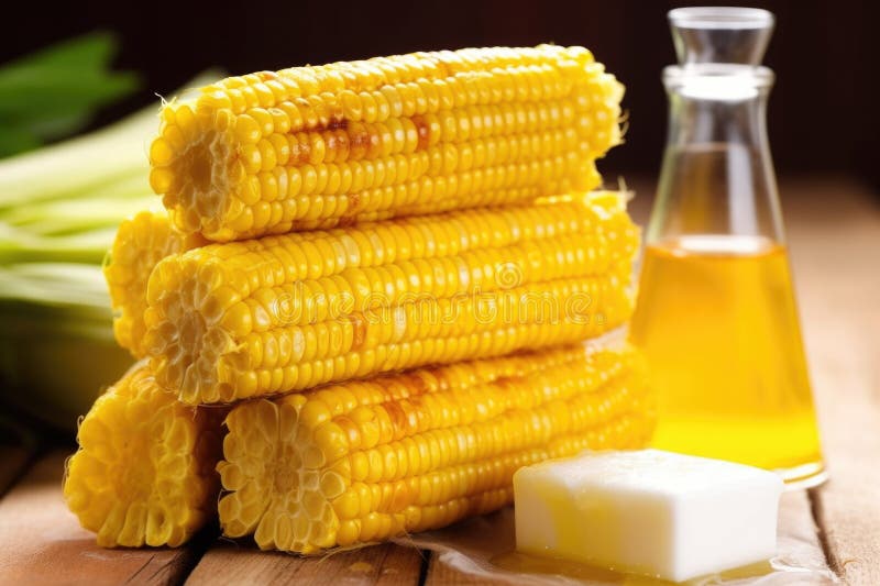 Stack of Corn on the Cob, Heavily Glazed with Butter Stock Photo ...