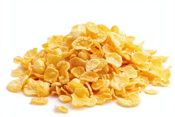 A Stack of Corn Flakes on a Plain White Background Stock Photo - Image ...