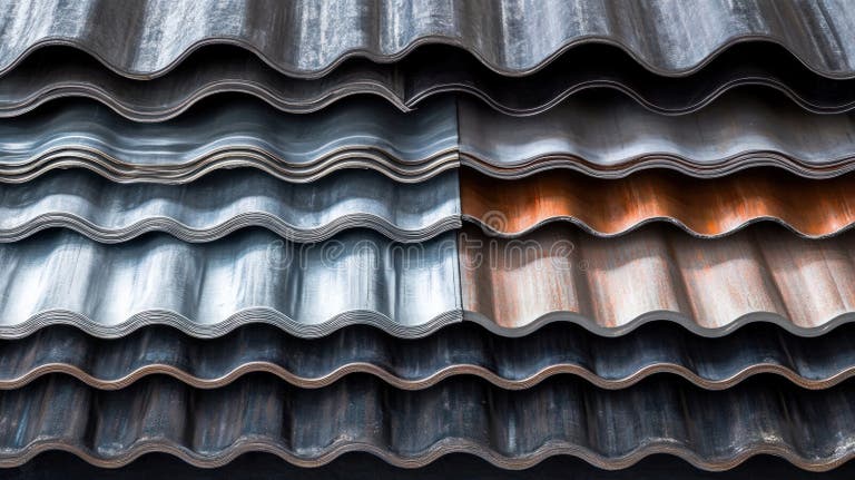 A Stack of Corrugated Metal Roofing Sheets: Different Colors and ...