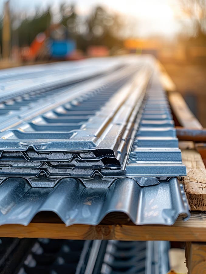 Stack of Corrugated Metal Sheets at an Outdoor Construction Site. Stock ...