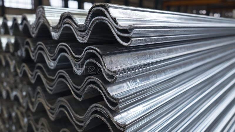 Stack of Corrugated Metal Sheets in a Warehouse Stock Illustration ...