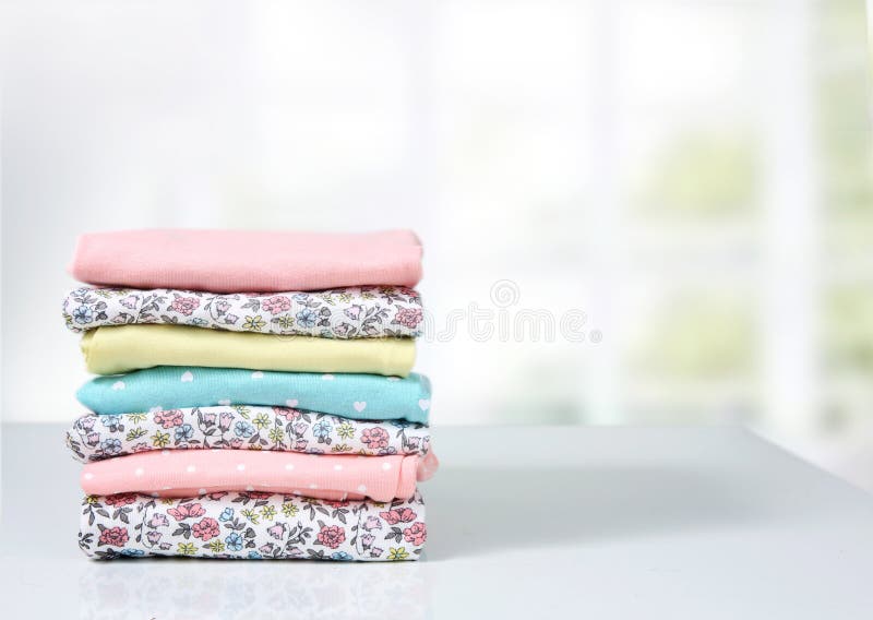 Stack of Cotton Folded Clothes Empty Space Background Stock Photo ...