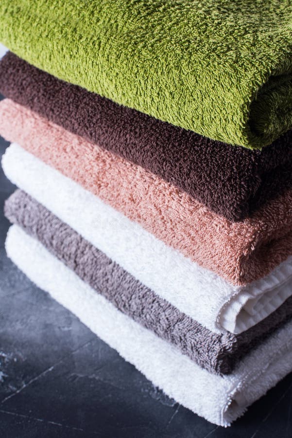 Stack Cotton Terry Bath Towels Colorful Textile Stock Image - Image of ...