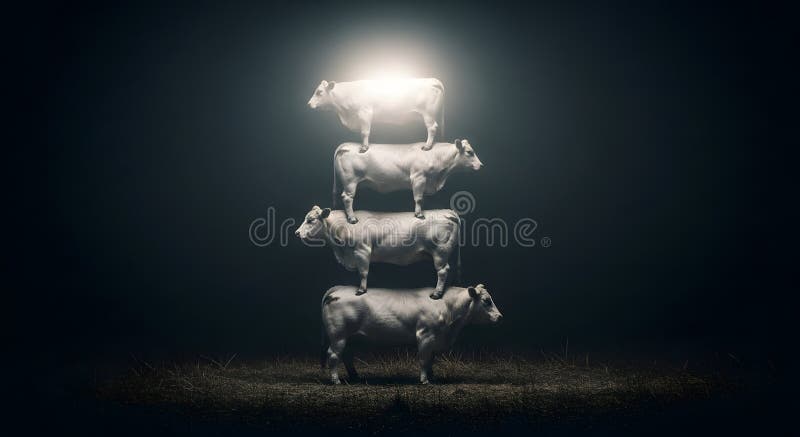 Stack of Cows Under Spotlight Stock Illustration - Illustration of ...