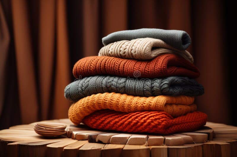 Stack of Cozy Autumn Sweaters, Perfect for Chilly Weather Stock ...
