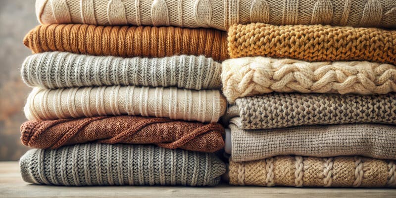 A Stack of Cozy Knitted Sweaters in Earthy Tones. Generative AI Stock ...
