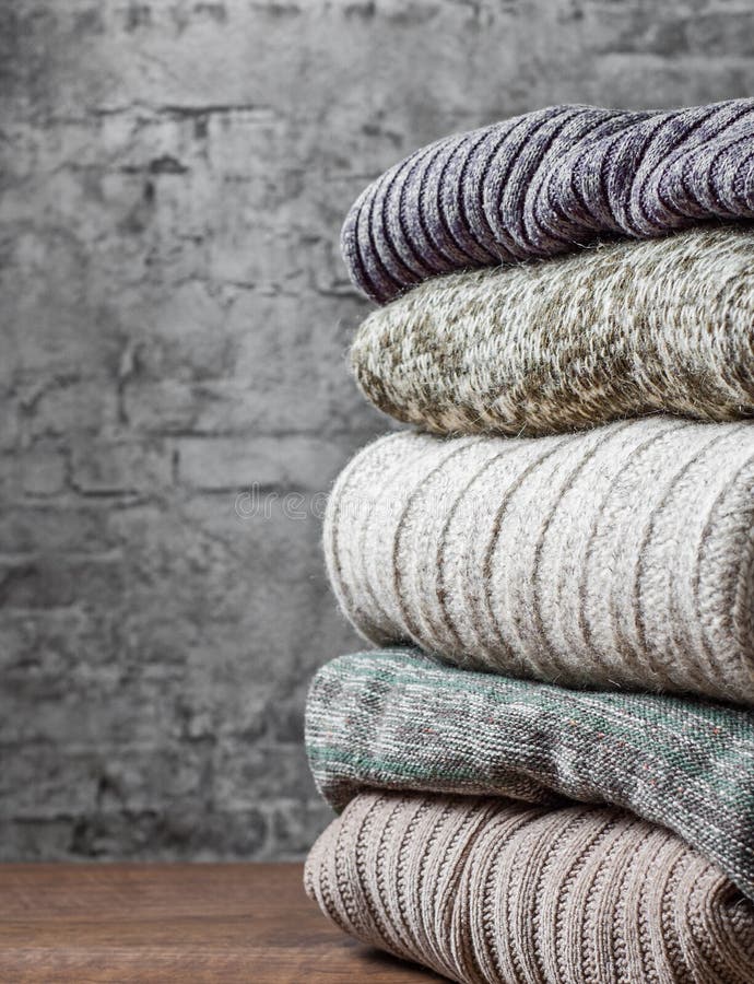 Stack of Cozy Knitted Sweaters Stock Image - Image of clothing ...
