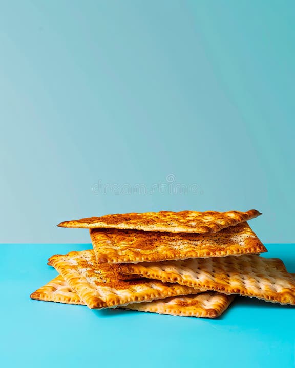 A Stack of Crackers on a Blue Background Stock Photo - Image of ...