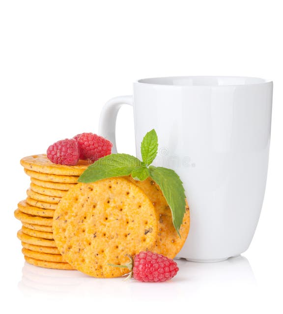 Stack of Crackers and Cup of Drink Stock Photo - Image of berry ...