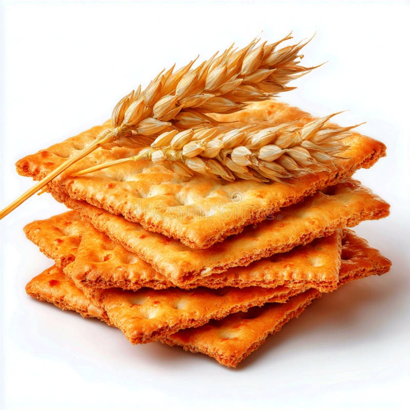 Stack of Crackers with Wheat Stalk on a Bright Background Stock ...