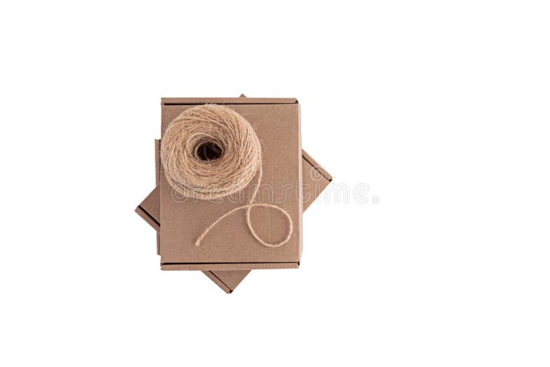 Stack of Craft Paper Boxes and Coil of Rope Isolated on White Stock ...