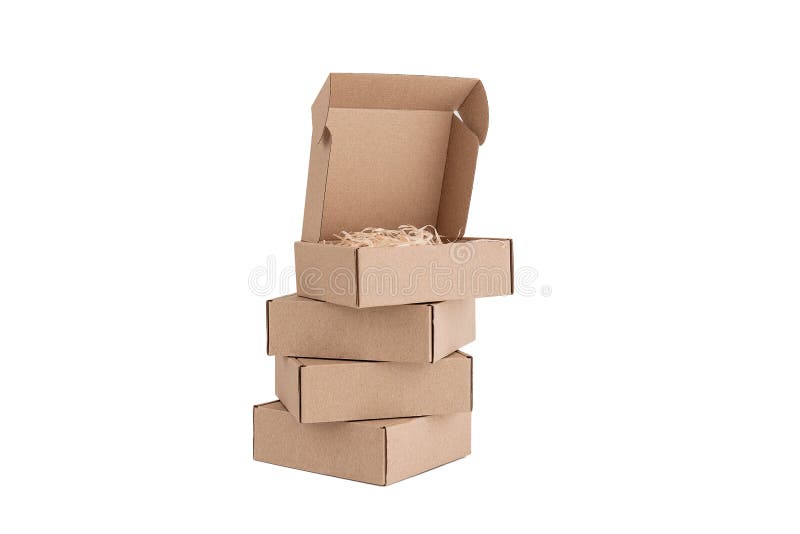 Stack of Craft Paper Boxes and Coil of Rope Isolated on White Stock ...