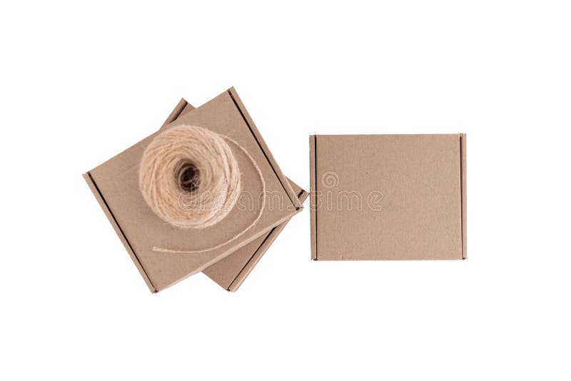 Stack of Craft Paper Boxes and Coil of Rope Isolated on White Stock ...
