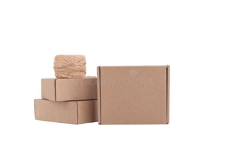 Stack of Craft Paper Boxes and Coil of Rope Isolated on White Stock ...
