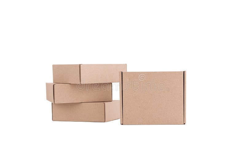 Stack of Craft Paper Boxes Isolated on White Stock Photo - Image of ...