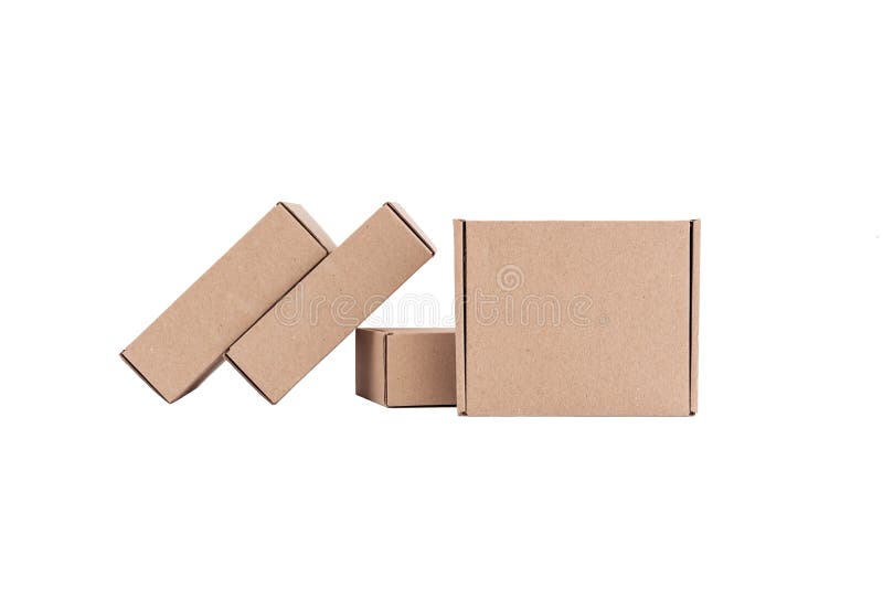 Stack of Craft Paper Boxes Isolated on White Stock Photo - Image of ...