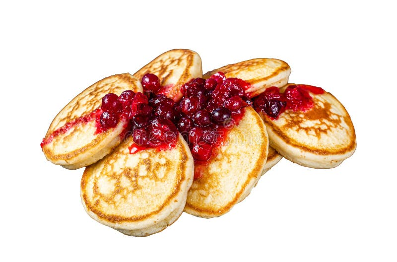 Stack of Cranberry Syrup Pancakes on Wooden Board. Isolated, White ...