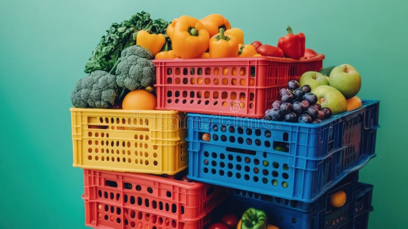 A Stack of Crates Filled with Different Types of Fruits and Vegetables ...
