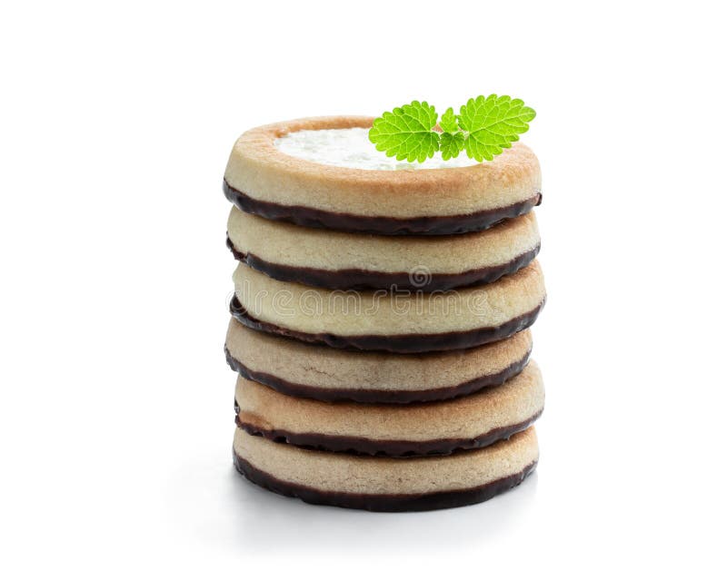 Stack of Cream and Coconut Filling Biscuits Isolated on White Stock ...