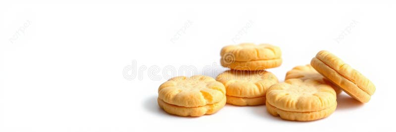 Stack of Cream-filled Cookies Arranged on a White Surface in a Close-up ...