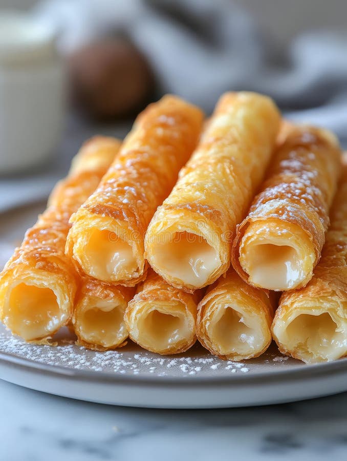 A Stack of Cream-filled Pastries on a Plate. Stock Photo - Image of ...
