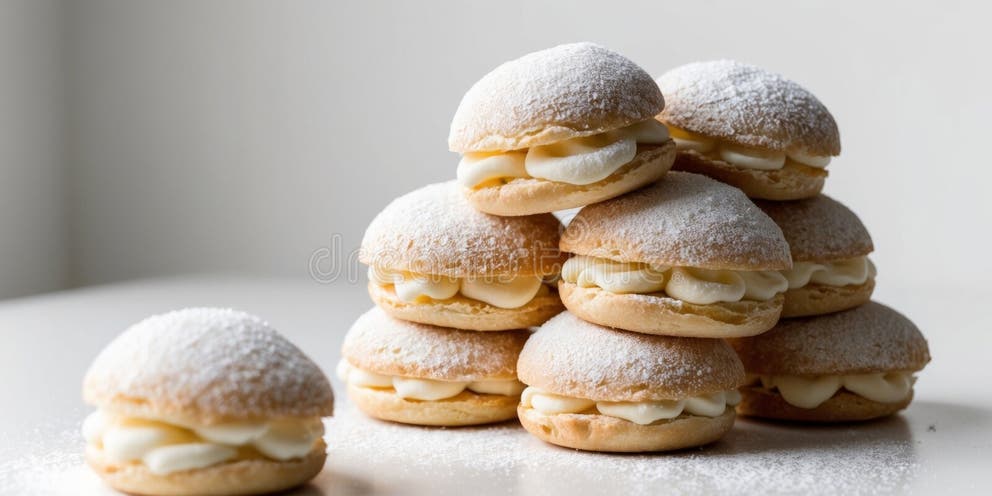 Stack of Cream Puffs with Powdered Sugar. Stock Illustration ...