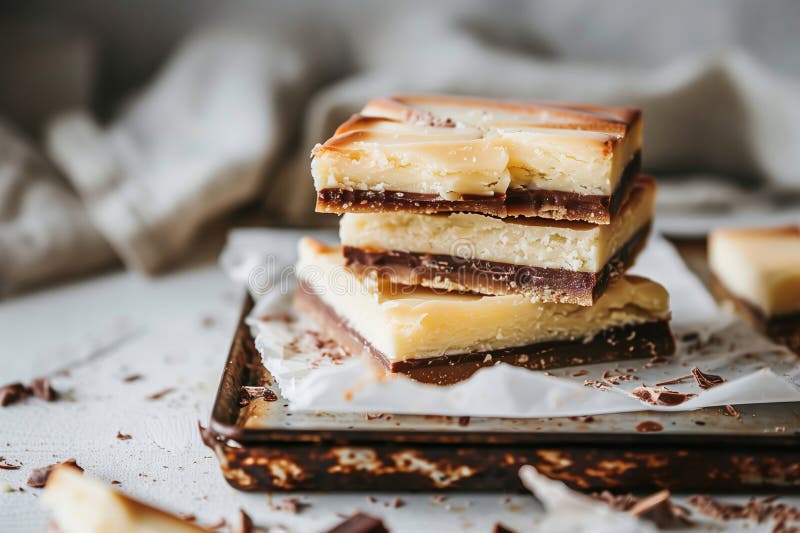 A Stack of Creamy White Chocolate Millionaire Shortbread Bars Stock ...