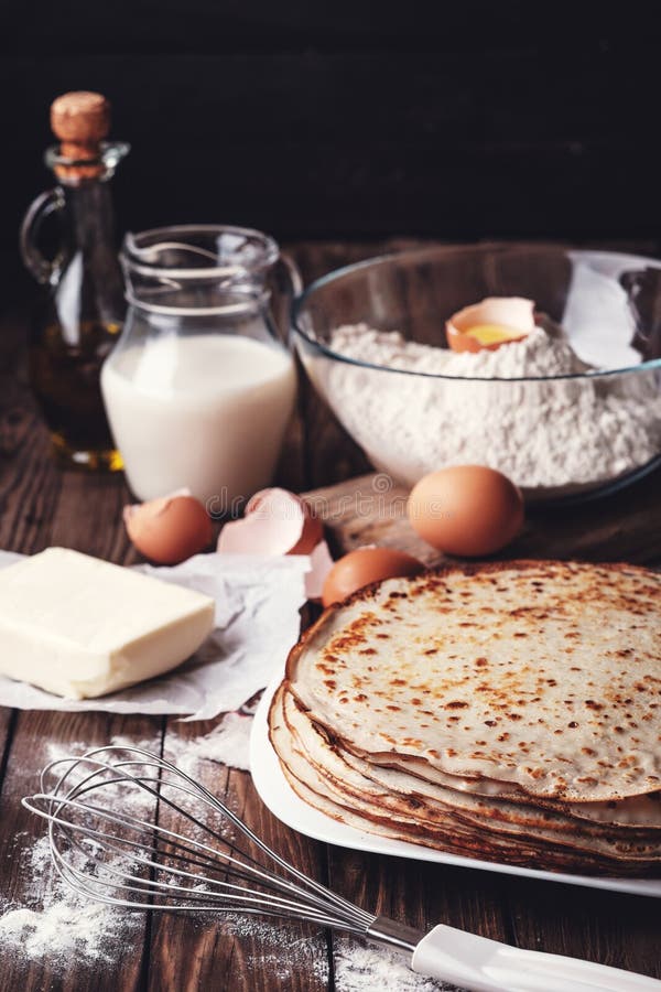Stack of Crepes and Ingredients for Cooking Stock Photo - Image of ...