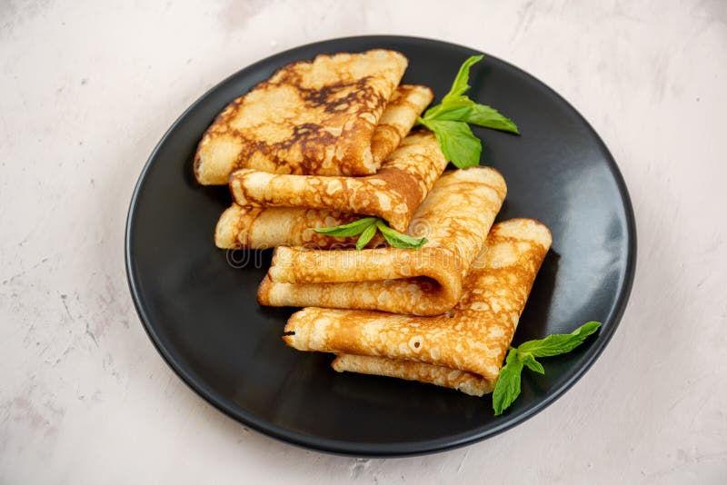 Stack of crepes stock photo. Image of dish, green, russian - 117431502