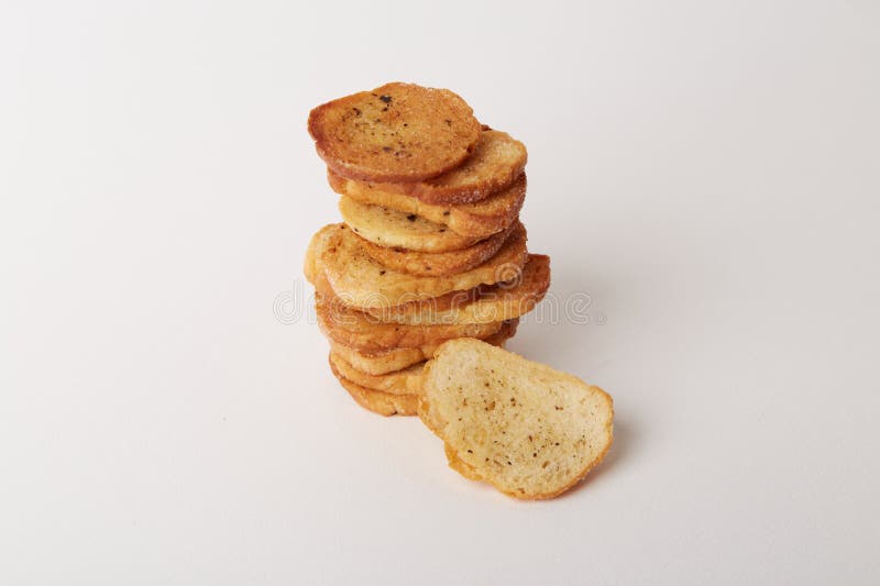 Stack of Crispy Bread Crackers on White Background Stock Image - Image ...