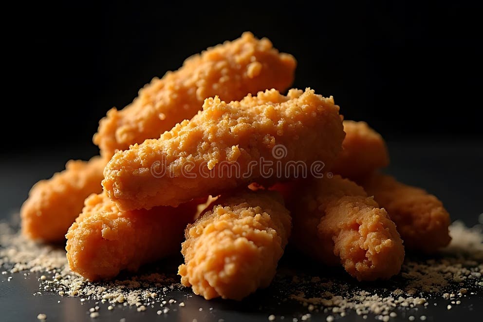 A Stack of Crispy, Breaded Chicken Tenders on a Dark Surface Invites ...