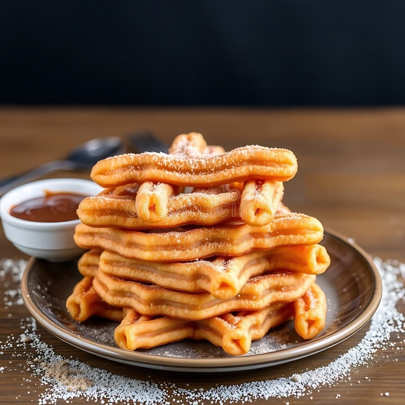 A Stack of Crispy Churros Dusted with Cinnamon Sugar and Served with ...