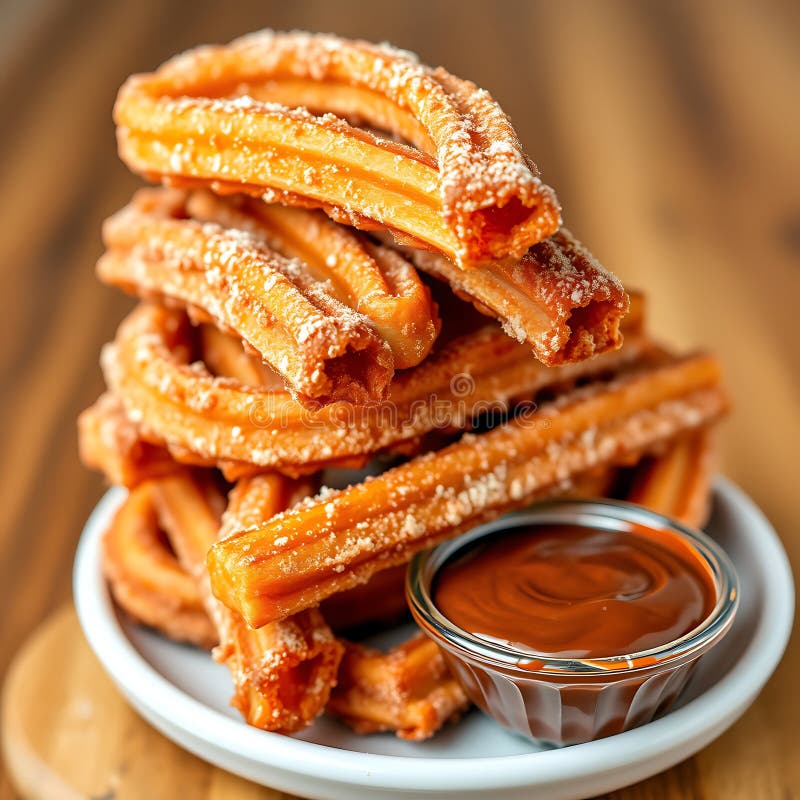A Stack of Crispy Churros Dusted with Cinnamon Sugar and Served with ...