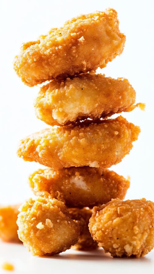 Stack of Crispy Fried Chicken Nuggets on White Background, Close-up ...