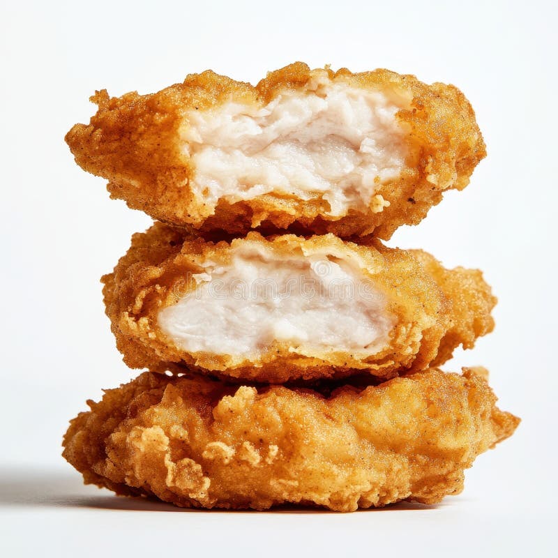 A Stack of Crispy Fried Chicken Pieces with a Visible Interior ...