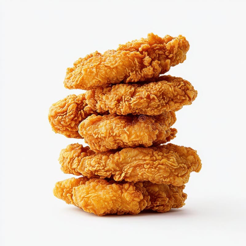 A Stack of Crispy Fried Chicken Pieces on a White Background Stock ...