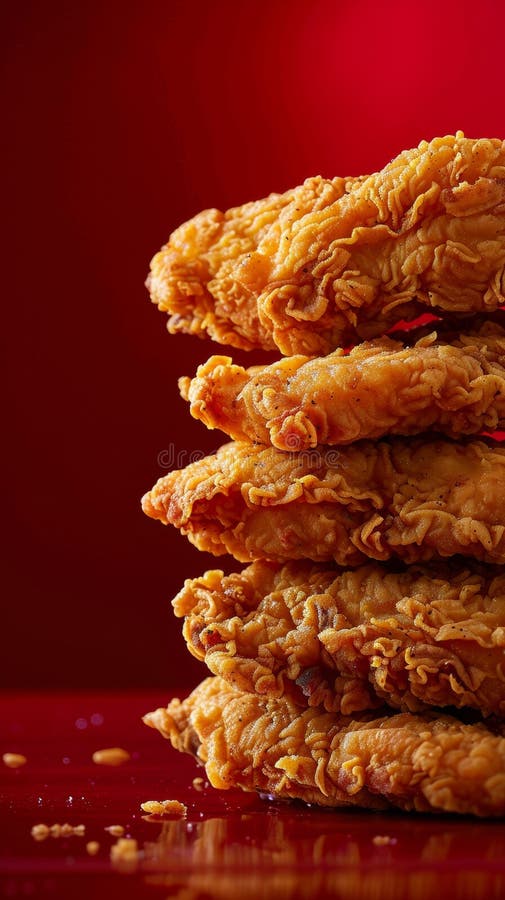 Stack of Crispy Fried Chicken on a Red Background Stock Photo - Image ...